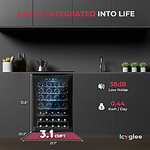 Icyglee 4.5 CU.FT Wine Cooler Refrigerator, Small Built-in Wine Fridge for Red, White and Champagne, Mini Fridge with Adjust Temperature, Black