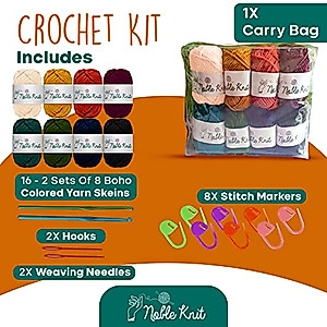 Noble Knit Acrylic Yarn for Crocheting | Amigurumi Crochet Kit for Beginners Kid Adults | 16 Skeins 20g 3 DK (Light) Yarn for Knitting, Crochet Yarn Set with 2 Hooks, 2 Needles, 8 Stitch Markers