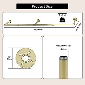 Oroonoko 72inch Gold Wall Mounted Clothes Rack, Industrial Pipe Garment Rack Hanging Rod Bar for Closet Storage,Laundry Room Up to Max Load 135lbs(Gold)