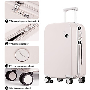 Upgrade Luggage Sets PC Lightweight Hardshell Suitcases with Spinner Wheels, 2 Piece Set with Cover 20in24in, Off White(Slight Pink)