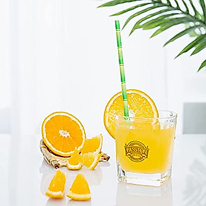 YEHAM 100 Pc 2 Colors Biodegradable Bamboo Print Paper Drinking Straws for Juices Shakes Birthday Wedding Party Supplies