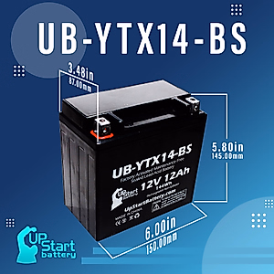 Replacement for 2006 Honda TRX350 Rancher 350 CC Factory Activated, Maintenance Free, ATV Battery - 12V, 12AH, UB-YTX14-BS