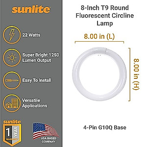 Sunlite 41316 FC8T9/CW 8-Inch T9 Round Fluorescent Circline Lamp, 22 Watts, 1250 Lumens, 4100K Cool White, G10Q 4-Pin Base, 1 Pack