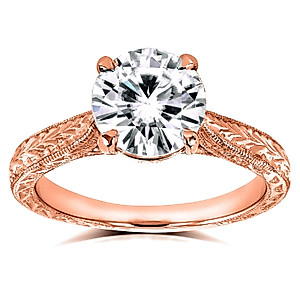 Kobelli Antique Style Moissanite Engagement Ring 1 1/2 Carat (ctw) in 14k Rose Gold, Size 7.5, Rose Gold