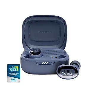 JBL Live Free 2 - True Wireless Noise Cancelling Earbuds, Up to 35hrs of Playtime, 6 mics for Perfect Calls with Zero Noise, IPX5 Waterproof, Oval Tubes for Better Comfort, Isolation, & bass (Blue)