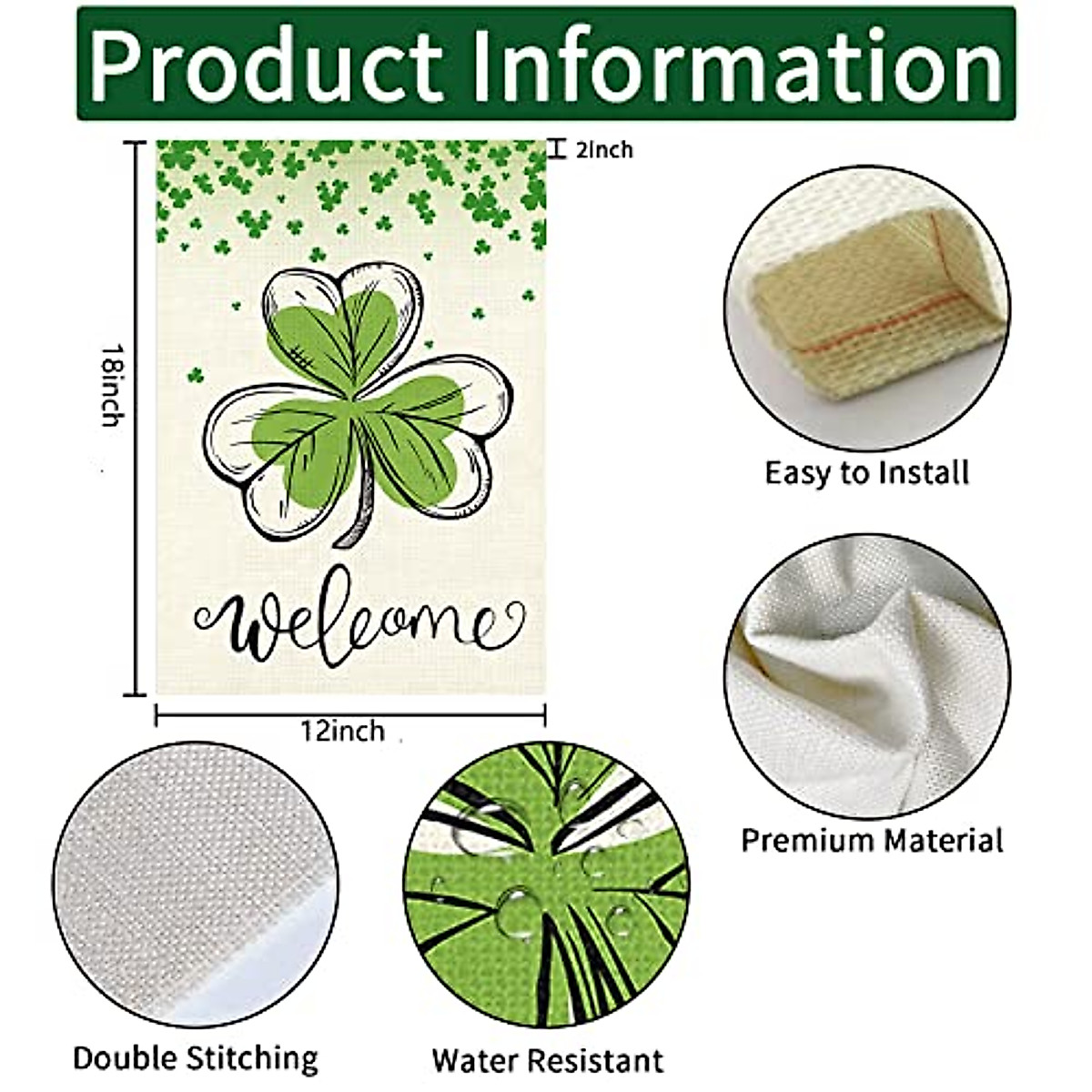 Heyfibro Welcome St. Patrick's Day Garden Flag Vertical Double Sided Green Shamrock Garden Flag St Patrick's Day Irish Small Mini Burlap 12x18 Inch Flags for Outside Decoration(ONLY FLAG)