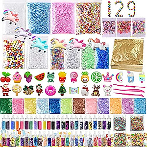 129 Pack Slime Making Kits Supplies,Gold Leaf,Foam Balls,Glitter Shake Jars,Fishbowl Beads,Fruit Slices,Fake Sprinkles,Glitter Sequins Accessories, Sugar Papers (Slime Kits)