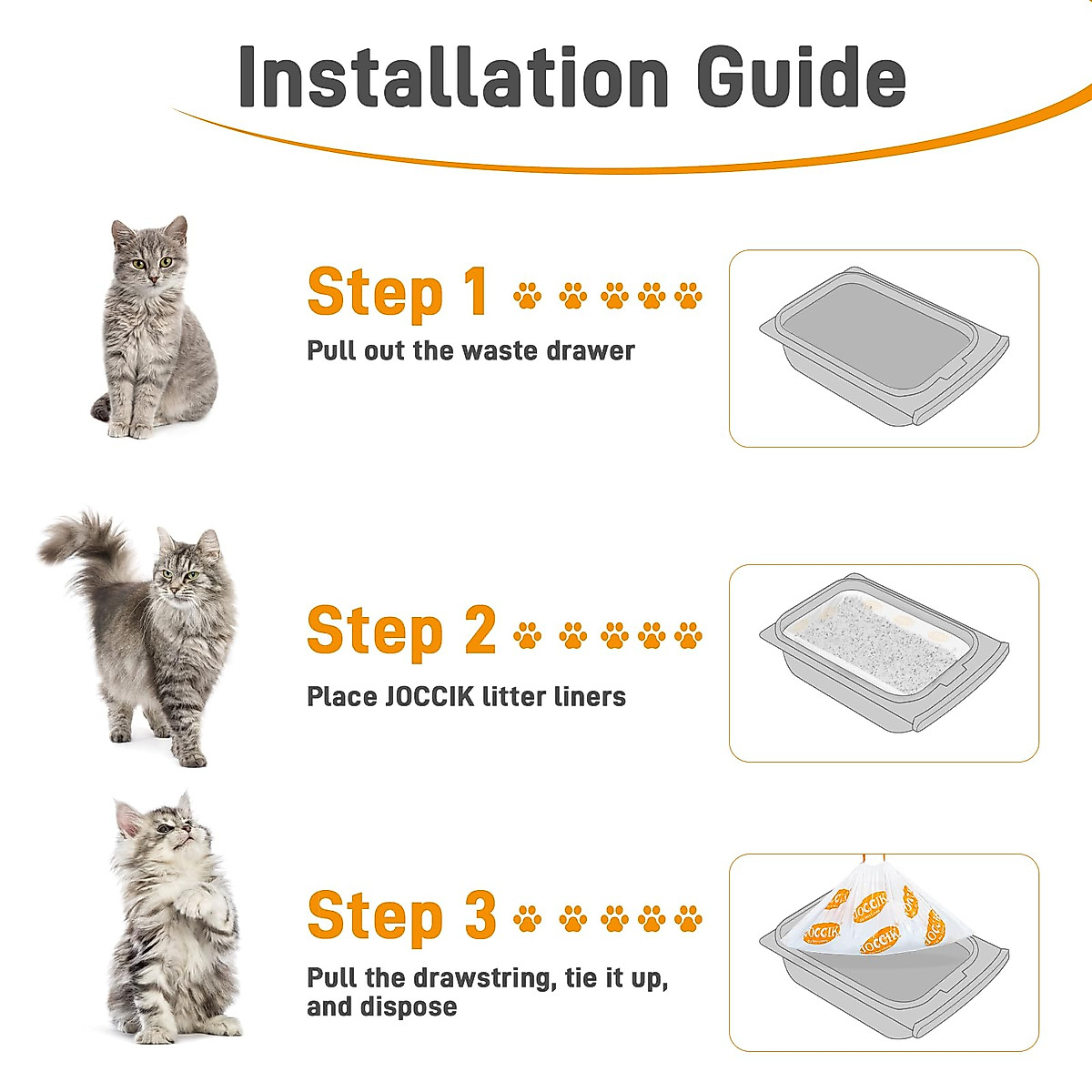 Drawstring Litter Liner Bags Compatible with Automatic Cat Litter Boxes 100 Count Tear Resistant Waste Drawer Liners