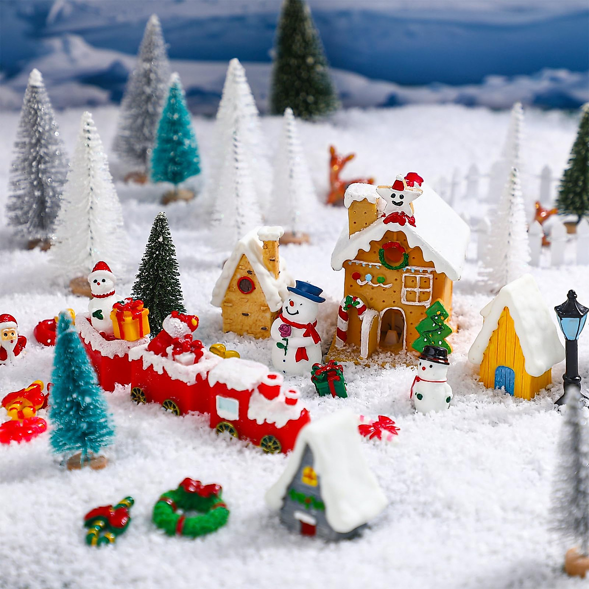 Hiboom 200 Pcs Christmas Miniature Ornaments Kit Resin Miniature Garden Dollhouse Ornaments DIY Kit Christmas Pendant Accessories Christmas Figurines Decorations for Snow Globe Winter Fairy Dollhouse