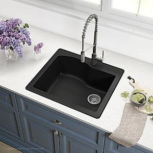 KRAUS KGD-441 Quarza 25-inch Dual Mount Single Bowl Granite Kitchen Sink in Black