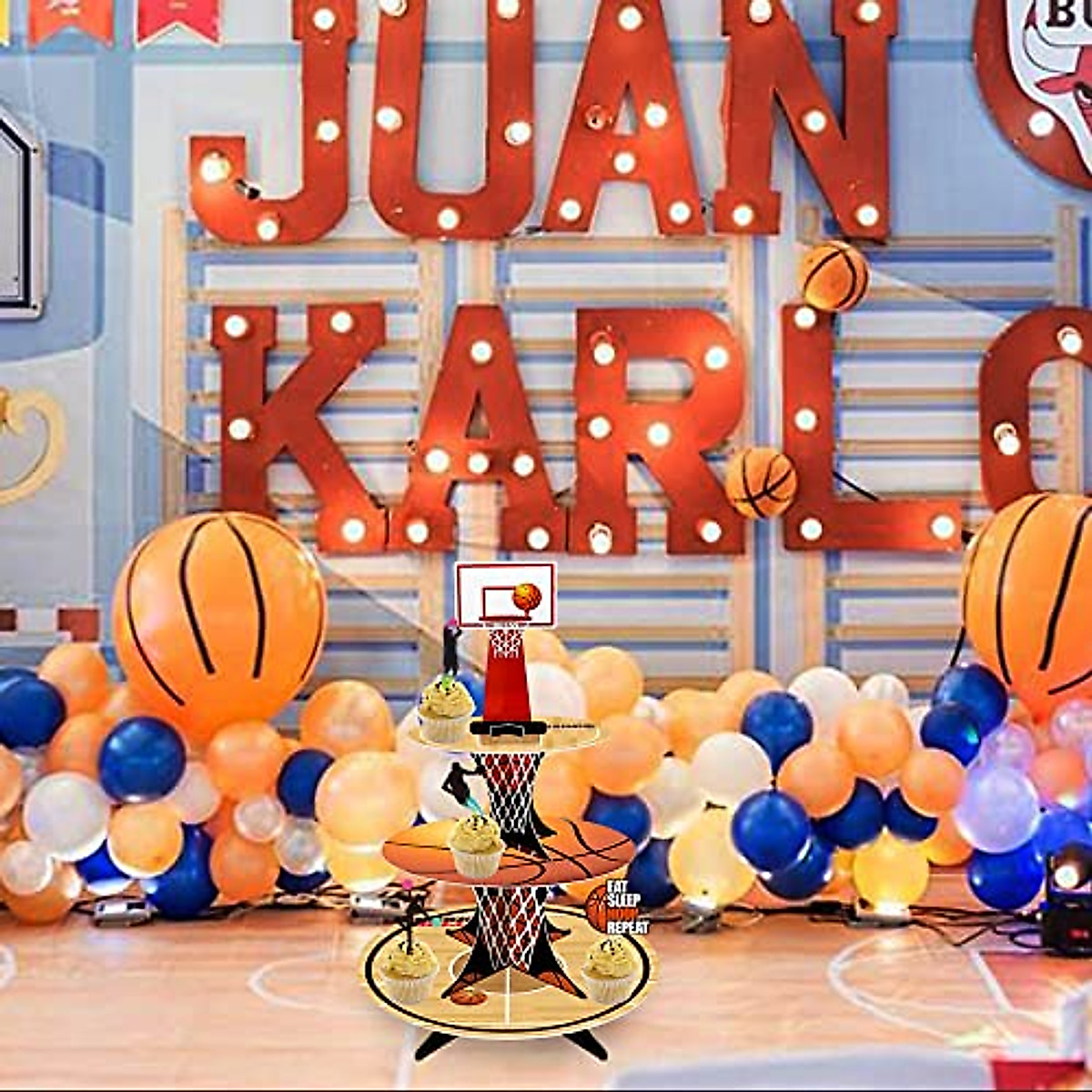 Basketball Party Decorations Cupcake Stand with 24pcs Basketball Cupcake Toppers for Kids Boys Basketball Sports Game Themed Birthday Party Supplies Basketball 3 Tier Cupcake Tower