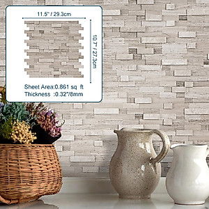 V-MOZZA Peel and Stick Stone Tile, 5-Sheet Peel and Stick Stone Mosaic Backsplash 11.5" x 10.7" 3D Marble Look Backsplash Tiles for Kitchen Fireplace (Mixed Tan)