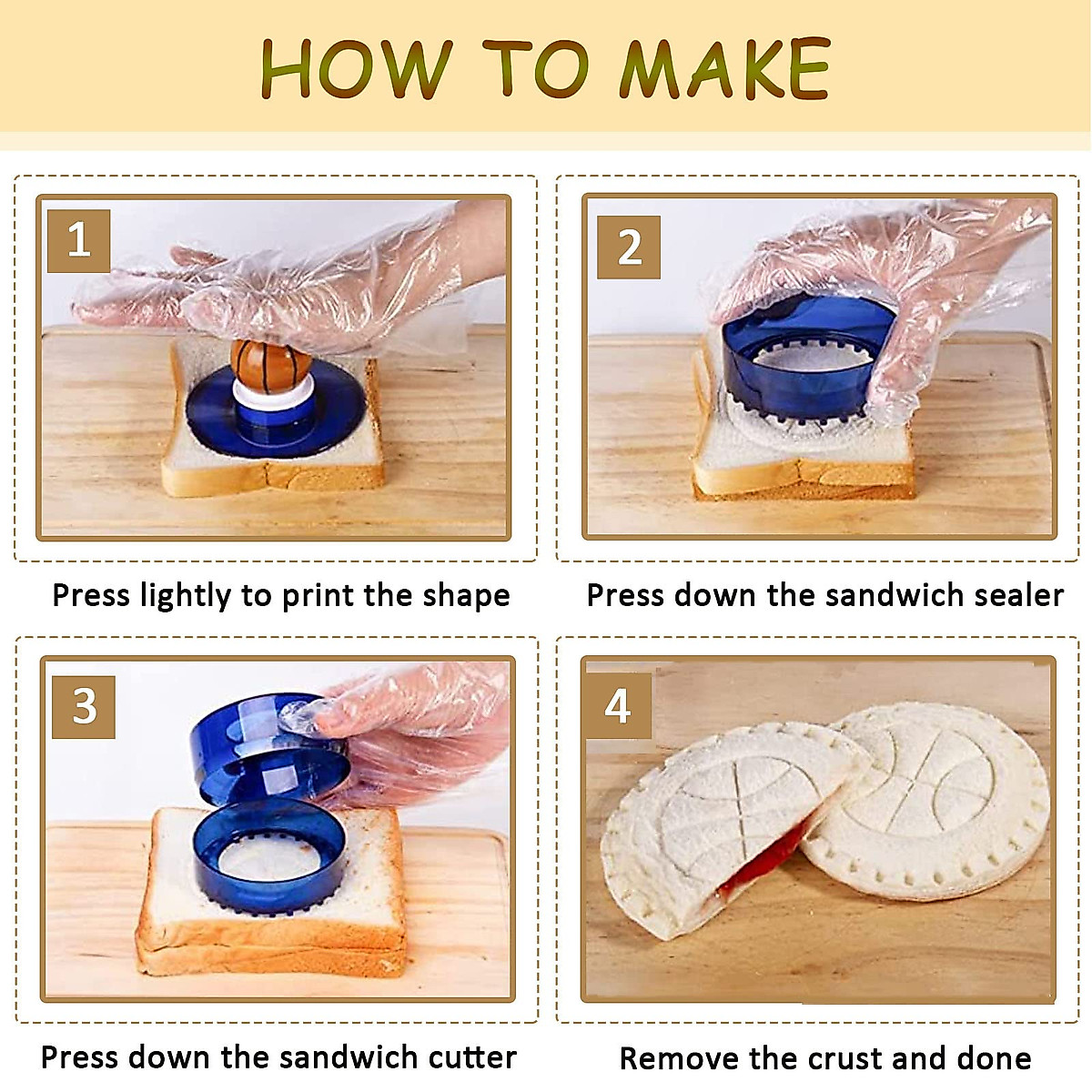 Sandwich Cutter and Sealer 5 PCS - Uncrustables Maker Biscuit Cutter with Basketball Handle - Sandwich Cutter for Kids Boys Lunchbox and Bento Box(Blue)