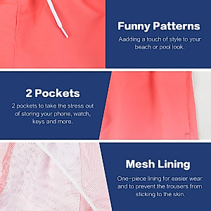 CASELAND Mens Swim Trunks Quick Dry Swim Shorts with Mesh Lining Beach Shorts with Pockets Funny Swimwear Bathing Suits