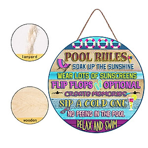 Summer Pool Decorations Outdoor Pool Rules Slogan Wood Garden Decor Round Pool Signs Summer Garden Wood Hanging Swim Or Float Wall Decor Enjoy The Sunshine Yard Plaque for Home Patio Pool Area 12 inch