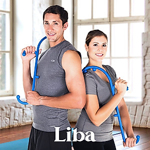LiBa Back and Neck Massager - Trigger Point Massage Tools for Pain Relief and Self Massage Hook Therapy Handheld Back Neck Shoulder Massager Blue - Gift for Women & Men