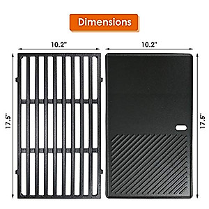Uniflasy 7637 17.5 Inch Cast Iron Grill Replacement Part for Weber Spirit & Spirit II 200 Series Spirit E210 E220 S210 S220 Cooking Grill Grates Reversible Griddle Plate with Front Control Spirit 200