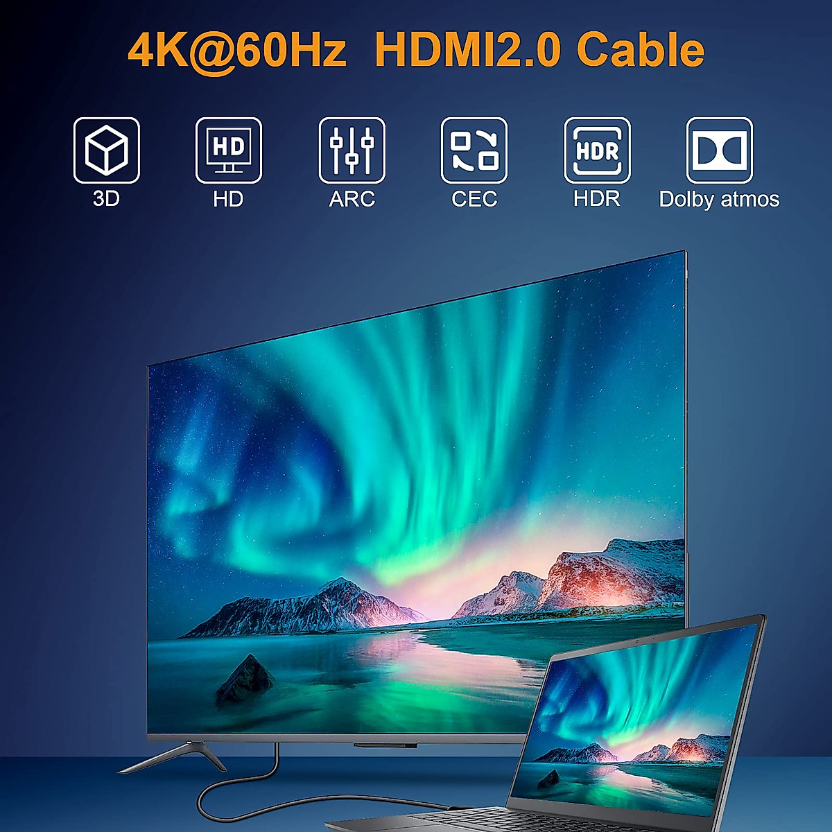 VEECOH 4K HDMI Cables 66Ft/20M,High Speed Hdmi Cables 2.0,Highwings HDR 4K@60Hz 1080P@120Hz,HDMI Cord Support 3D,HD,ARC,CEC,HDCP 2.2,Compatible with PS5 PS4/Xbox One/HDTV/Blu-ray