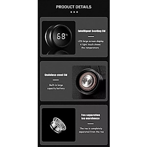 BestJenara Insulated Water Bottle with LED Display Coffee Vacuum Thermos Bottle Keep Drinks Hot or Cold for Travel School Office (Black, 17 fl oz)