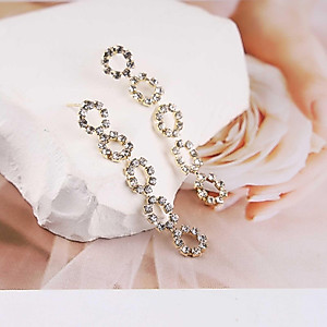 Sttiafay Vintage Crystal Square Drop Earrings Long Rhinestone Tassel Earrings Gold Hollow Square Dangle Earrings Sparkly Cz Bridal Stud Earrings Jewelry for Women and Girls