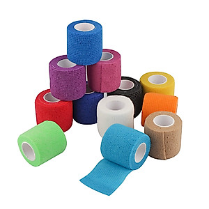 Mooerca 12 Pack Self Adherent Cohesive Wrap Bandages 2 Inches X 5 Yards, First Aid Tape, Elastic Adhesive Athletic, Sports wrap Bandage for Sports, Wrist, Ankle (Rainbow)