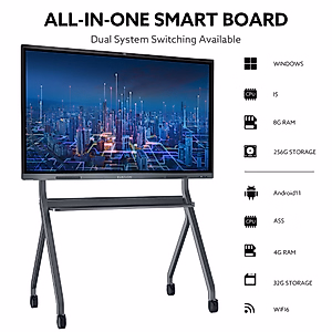 EUNIVON Smart Board, 65'' 4K UHD Interactive Whiteboard, Dual System Interactive Touch Screen Smart Whiteboard, Smartboard for Classroom and Business (Stand Not Included)