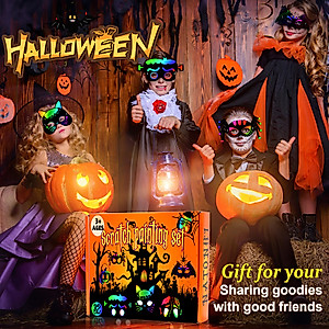 Natonhi 32Pcs Halloween Crafts for Kids Rainbow Scratch Mask, Halloween Games Scratch Art and Craft Kit Halloween Classroom Activities Favors Party Supplies