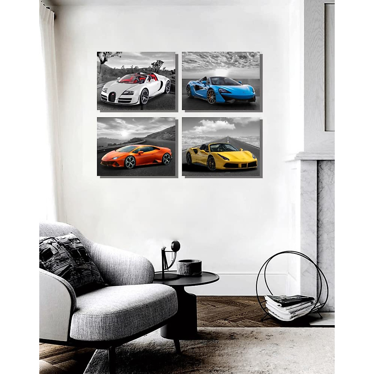 Car Wall Art Car Poster Framed Canvas Wall Art for Bedroom Living Room Boys Bedrooom Man Cave Room Decor Framed Canvas Print Farmhouse Decor Lamborghini Mclaren Posters 4 Pieces