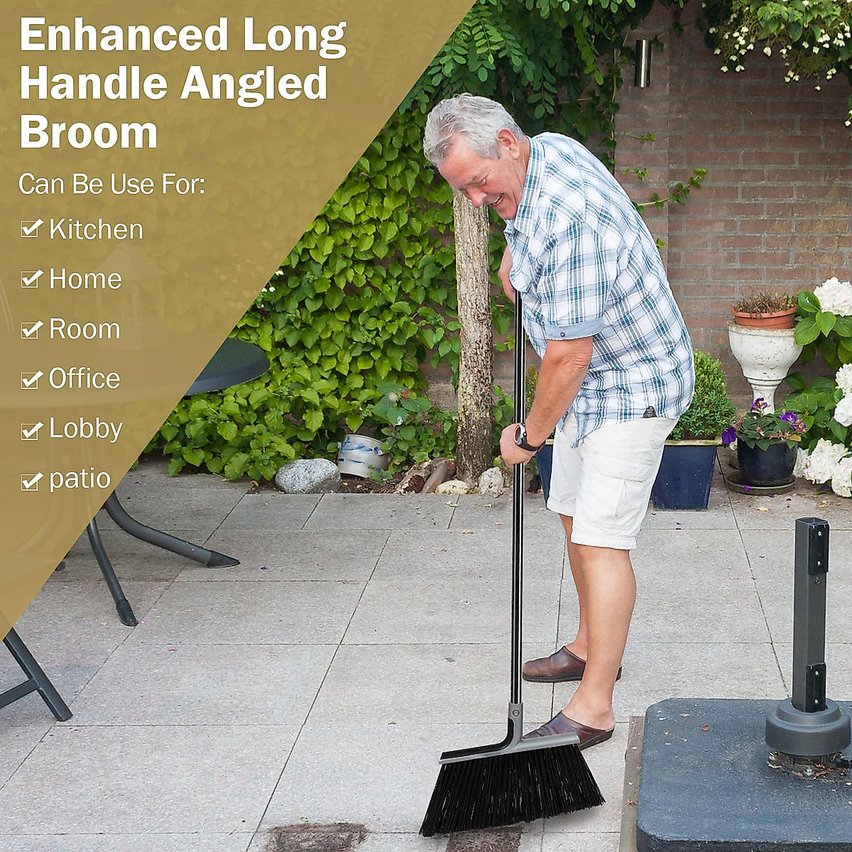 Roshtia 8 Pcs Heavy Duty Broom Set 58 Inch Outdoor Indoor Broom Commercial Stiff Broom with Long Handle Angle Broom Garage Broom Concrete Broom Outside Broom Outdoor Brooms for Sweeping Patio (Gray)