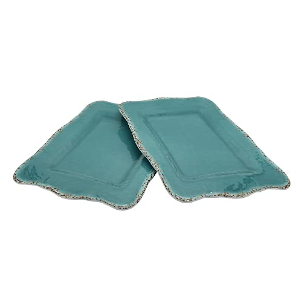 Gourmet Art Crackle Set of 2 Melamine Rectangular Serving Trays/Platters Aquamarine blue 17"