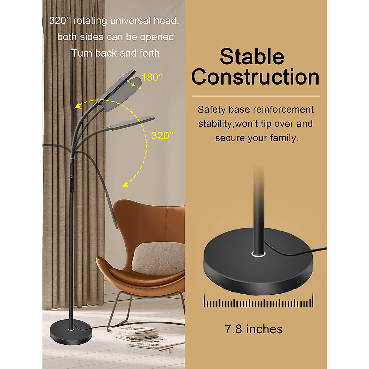 Hyskostar LED Floor Lamp, Bright Floor Lamps for Living Room with 1H Timer, 2700K-6500K Brightness Adjustable Gooseneck Standing Lamp with Remote & Touch Control Reading Floor Lamps for Bedroom