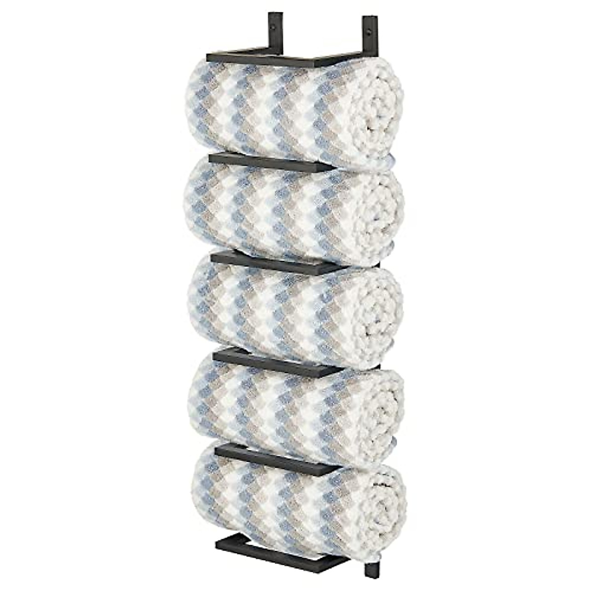 mDesign Modern Decorative Metal 5-Level Wall Mount Towel Rack Holder and Organizer for Storage of Bathroom Towels - Matte Black