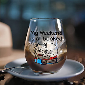 DYJYBMY My Weekend Is All Booked Wine Glass, Funny Book Club Gifts for Reader Lovers, Librarian,Teacher, Nerd Gift Idea, Nerd Christmas Gift, Inspirational Birthday Gifts for Friends