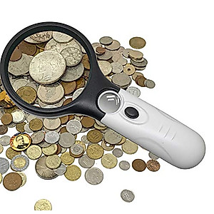 Lighted Magnifying Glass with 3X Magnifier for Reading and 45x Loupe Use as Magnifying Lens, Jewelers Loupe, or Coin Magnifying Glass with Light, or Handheld Small Magnifying Glass for Reading Labels