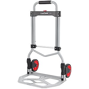 COOCHEER 265LB Capacity Folding Hand Truck Dolly - 2 Wheel Foldable Dolly Cart, Collapsible Aluminum Luggage Cart, Moving Trolley with Wheels, Silver