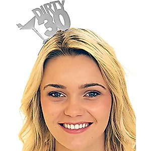 RhinestoneSash 30th Birthday Party Hat Tiara - Dirty 30 Silver Headband - Birthday Tiara Headband for Women - Hdbd(Drty30) SLV