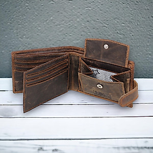 MORUCHA Wallets Men Anti-Theft RFID Blocking Bifold Leather Wallet Genuine Distressed Hunter Leather Passcase Wallet Money Cards Coin Organiser Purse Gift For Men M80 Dark Brown