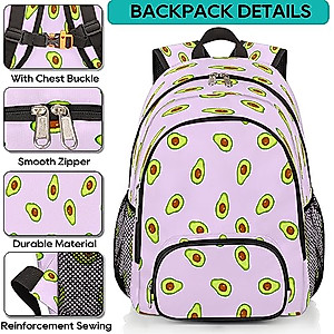 Avocado School Backpacks for Girls Boys Teens Students,Green-Avocado Stylish College Backpack Book Bag With Chest Strap,Waterproof Travel Backpacks for Women Men