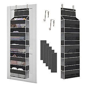 clbutge Over The Door Organizer, 5 Shelf Clear Hanging Storage with 5 Large Pockets 10 Mesh Side and 3 PVC Pockets, Heavy Duty Baby Organization for Pantry, Nursery, Bedroom, Stuffed Toys (Black)
