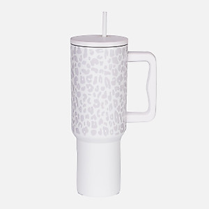 ZHIDENGWJ Stainless Steel Vacuum Insulated Tumbler with Lid and Straw for Water, Iced Tea or Coffee(White Leopard Print)
