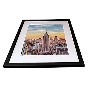 Frame Amo Black 16x24 Picture Frame, 11.5x17.5 White Mat Opening for 12x18 Image, 1 Inch Border, Acrylic Front