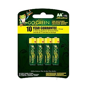 GoGreen Power (24001) Eco Friendly Alkaline AA Batteries - No Lead, Cadmium or Mercury - Pack of 4