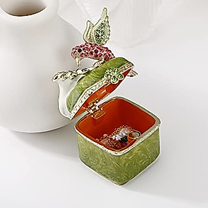 Hand Painted Enamel Hummingbird Trinket Box Hinged Jewelry Organizer with Crystals Ring Earrings Storage Home Decor Figurine Keepsake Collectible Personalized Elegant Handmade Ornament (Hummingbird-3)