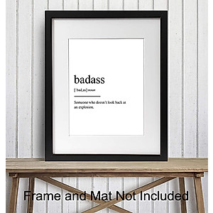 Badass Definition Wall Art, Home Decor - Macho, Tough Guy Poster, Print - Funny Unique Room Decorations for Game Room, Man Cave, Garage, Bar - Gift for Man, Men - 8x10 Photo Unframed