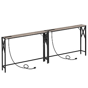 MAHANCRIS 2 Pack Sofa Table with Charging Station, 39.4” Console Table, Narrow Entryway Table, Slim Hallway Table, Retro Couch Table, for Entrance, Foyer, Living Room, Hallway, Greige CTHG151E01S2