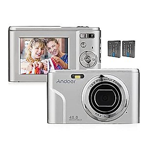 CalmGeek Portable Digital Camera 48MP 1080P 2.4-inch IPS Screen 16X Zoom Auto Focus Self-Timer 128GB Extended Memory Face Detection -Shaking with 2pcs Batteries Hand Strap Carry Pouch