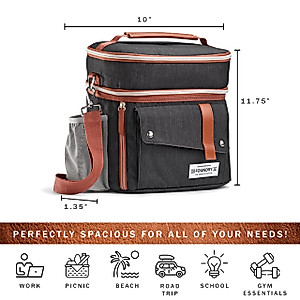 Fit & Fresh Foundry Extra Large Insulated Lunch Box for Men & Women, Large Lunch Bag for Meal Prep, Double Decker Adult Lunch Box for Men with Containers, Adjustable Strap, Dual Compartment, Black