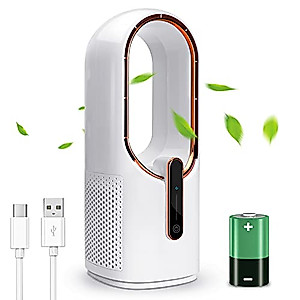 SISMEL Desk Fan, Small Quiet Bladeless Fan 11.8 Inch USB Table Fan, Portable Rechargeable Battery Operated Fan with Touch Control 3 Cooling Speeds, Personal Desktop Fan for Bedroom Office Home