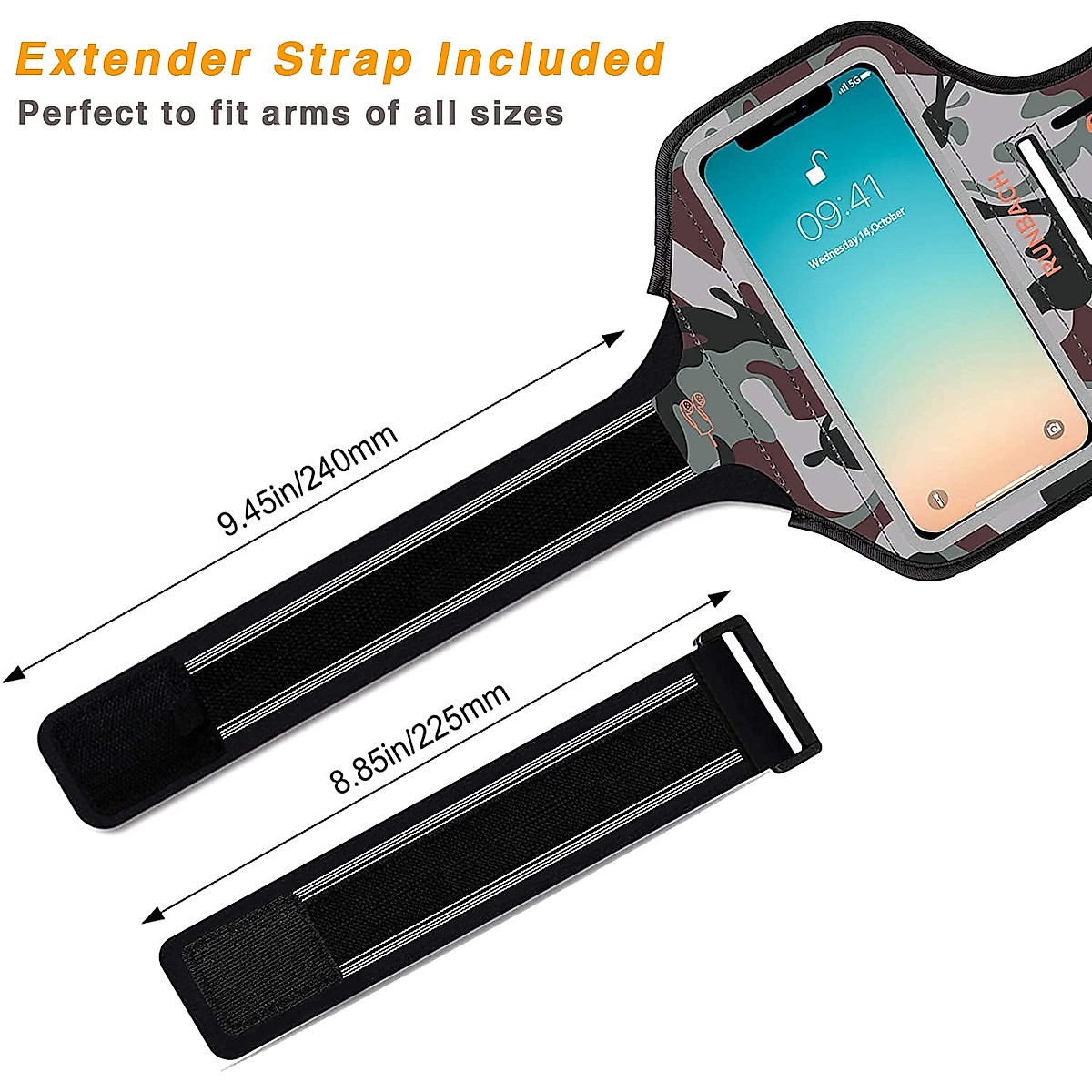 RUNBACH Armband for iPhone 13/13 Pro/12/12 Pro/11/XR,Camo Sweatproof Running Exercise Bag with Card Slot for iPhone 13,13 Pro,12,12 Pro,iPhone 11,iPhone XR (Woodland Camo)