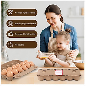 24 Pack Dozen Egg Cartons Bulk 12 Count For Fresh Chicken Eggs Or Duck Eggs, Empty Natural Paper Pulp Egg Cartons Reusable, Strong Sturdy Design Made from Natural Cardboard.